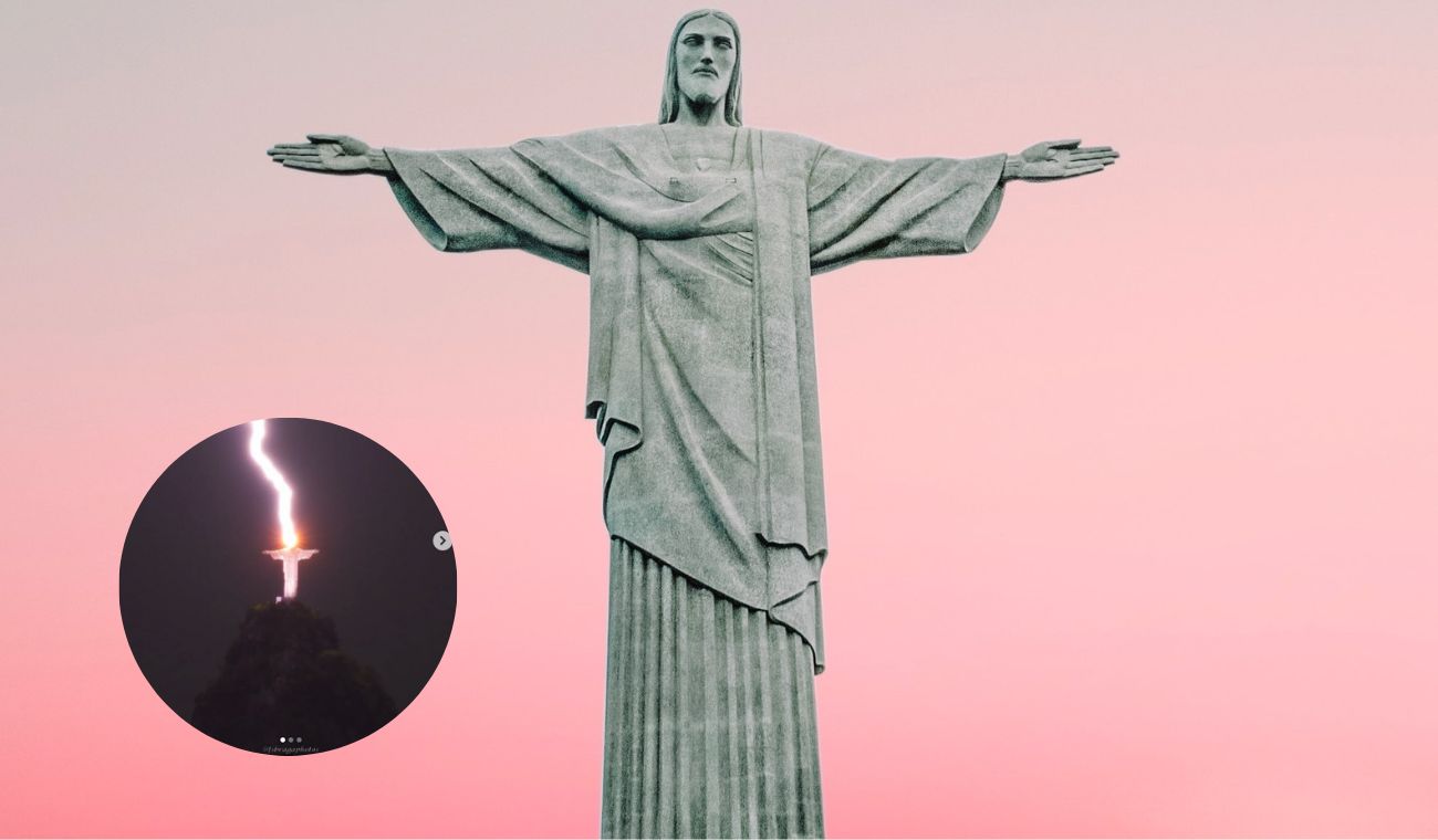 Imagen de rayo que impacta sobre el Cristo Redentor | Alerta Bogotá